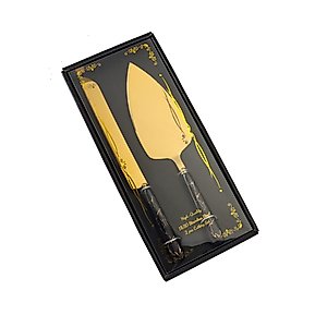 AXIAOLU Wedding Cake Knife and Server Set, Gold Cake Knife Set for Wedding, Stainless Steel Ceramic Handle Cake Pie Serving Set Gift for Anniversary Birthday Parties(Black)