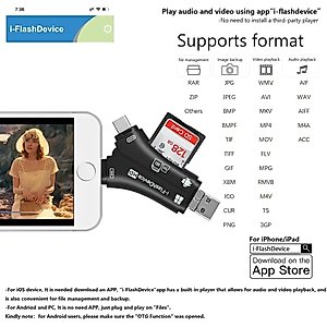 [MFi Certified] 4in1 SD Card Reader for iPhone That Reads Both SD TF Memory simultaneously,for Trail Camera/Hunting Game Camera Viewer Plays Video Photo on All Latest Apple iOS