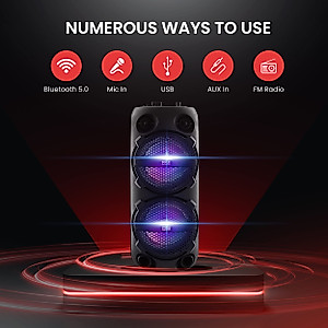 PyleUsa Portable Bluetooth PA Speaker - 200W Dual 6" Rechargeable Indoor/Outdoor BT Karaoke Audio System - TWS,LED Display, FM/AUX/MP3/USB, 6.5mm in, Carry Handle - Wireless Mic, Remote Control