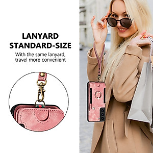 Phone Case for Samsung Galaxy S22 Plus S22+ 5G Wallet Cover with Screen Protector and Wrist Strap Lanyard RFID Credit Card Holder Ring Stand Cell Accessories S22+5G S22plus 22S + S 22 22+ Women Pink