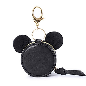 miss fong Pacifier Holder Case with Clip, Pacifier Pouch Cover, Pacifier Charm Pod with Clasp Attach to The Strollers & Diaper Bags, Hold 2 Pacifier or Nipple Shield(Bow Black)