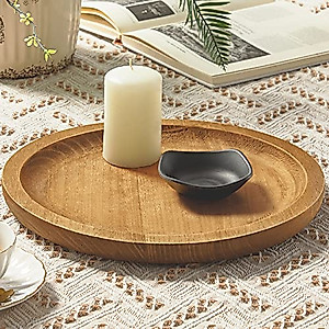 Athaliah Round Wooden Tray Small Decorative Trays,12.5''Small Wood Serving Tray Rustic Round Wood Decorative Tray Farmhouse Candle Holder Tray for Kitchen Counter Home Decor
