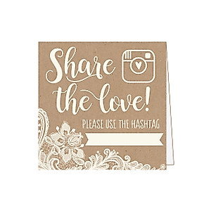 25 Kraft Lace Wedding Hashtag Signs, Rustic Vintage Table Top Place Cards or Photo Booth Oh Snap Sign, Quotes for Wedding, Wedding Reception or Ceremony Decor