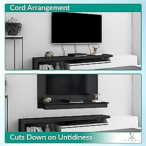 Naomi Home Deborah Floating Entertainment Center for up to 55 inch TVs, TV Wall Panel with LED Strip and Shelf, Floating TV Stand, Black
