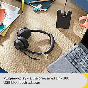 Jabra Evolve2 55 Stereo Wireless Headset - Features AirComfort Technology, Noise-Cancelling Mics & Active Noise Cancellation - Works with UC Platforms Such as Zoom & Google Meet - Black