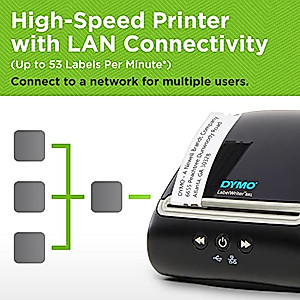 DYMO LabelWriter 5XL Direct Thermal Label Printer with USB and Ethernet Connectivity, Black - Monochrome, 62 Labels Per Minute, 300 dpi, 4 x 6