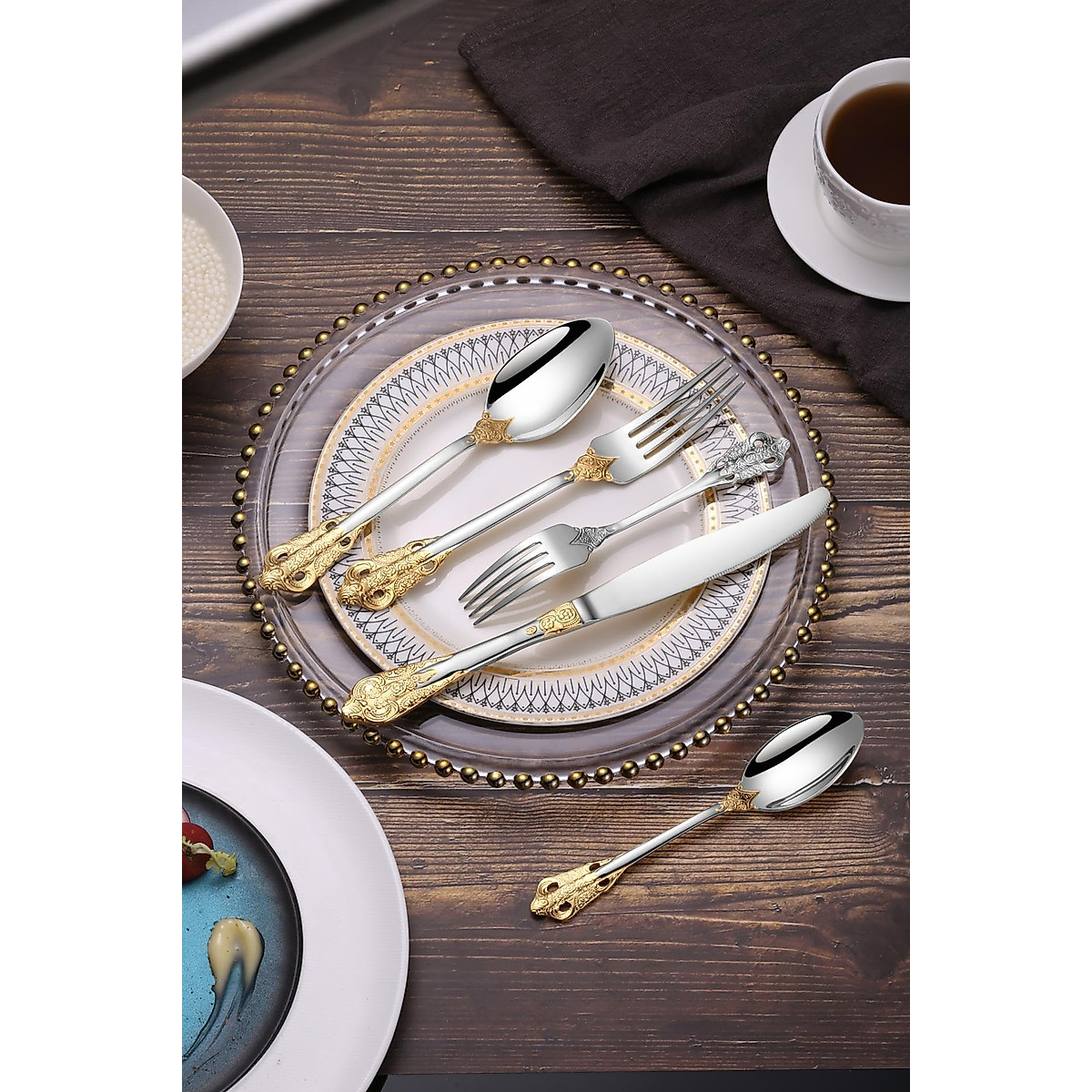 ELiTA ESSENTIALS Luxury 30 Pcs Silverware Set, Royal Flatware Set, Modern 304 Stainless Steel Flatware, Cutlery, Tableware. Serving 6. (Gold & Silver)
