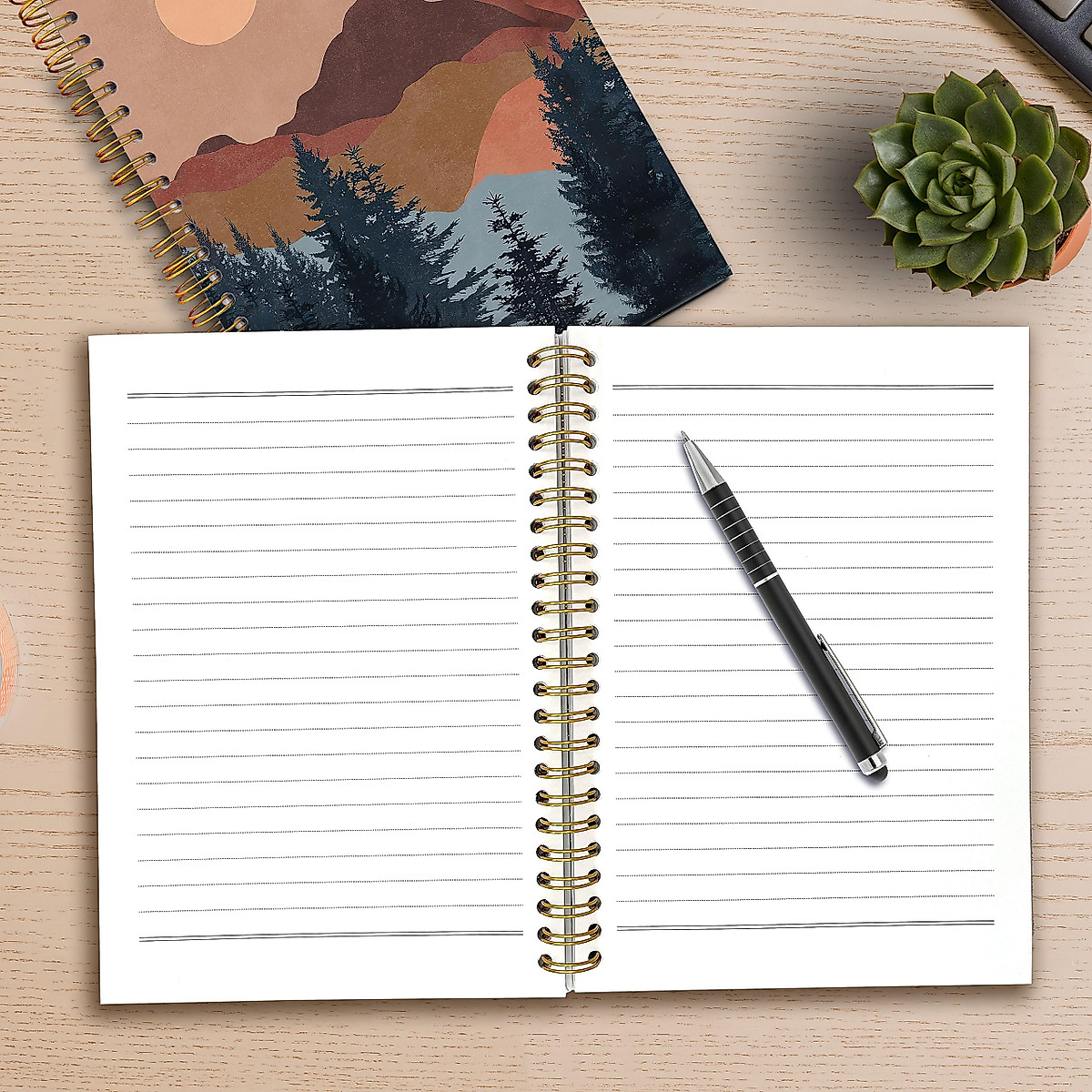 Lacosu Abstract Boho Sun Mountain Spiral Notebook,Laminated Hard Cover,College Ruled 5.5×8.3 Inches，Office College Supply,Journal Notebooks for Journaling Writing Work Office College,Boho Gifts