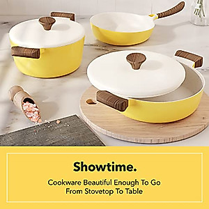 Vremi 8 Piece Ceramic Nonstick Cookware Set - Induction Stovetop Compatible DIshwasher Safe Non Stick Pots with Lids and Frying Pans - Dutch Oven Pot Fry Pan Sets for Serving - PTFE PFOA Free - Yellow