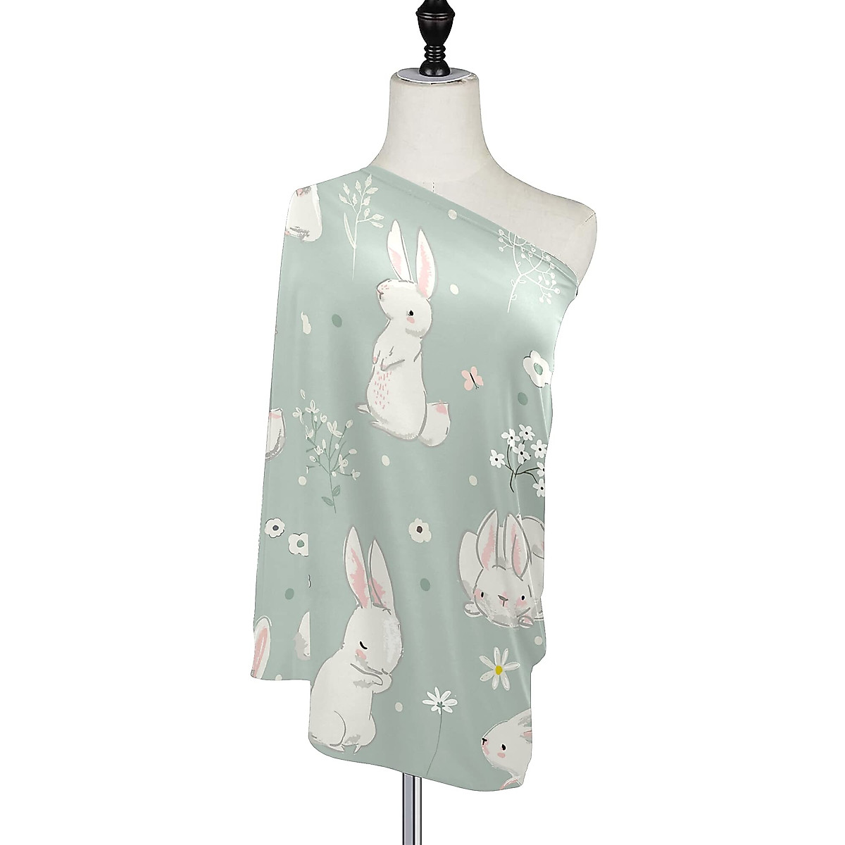 Cute Rabbit Bunny Flower Nursing Cover Breastfeeding Scarf, Stretchy Infant Carseat Canopy Multi-use Stroller Cover Car Seat Cover for Baby Girl Boy