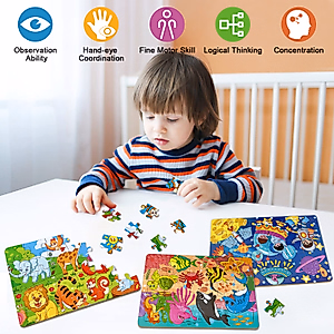 Puzzles for Kids Ages 3-5, Toddler Puzzles 30 Piece Wooden Jigsaw Puzzles for Preschool Children Learning Educational Puzzles Toys for Boys and Girls (6 Pack)
