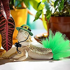 Vehomy 4Pcs Saint Patrick's Day Bearded Dragon Hats Tutu Skirt Outfit Lizard Bowler Hat with Shamrock Décor Small Pet St Patrick's Day Tutu Accessories Costume for Lizard Hamster Leopard Gecko