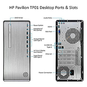 HP Pavilion TP01 Tower Desktop Computer - AMD Ryzen 5 5600G 6-Core up to 4.40 GHz Processor, 16GB DDR4 RAM, 1TB Hard Drive, AMD Radeon Graphics, DVD-Writer, Windows 11 Pro