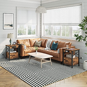 HOOBRO Nightstand with Charging Station, End Table with Drawer, USB Ports and Power Outlets, Farmhouse Nightstand Bedside Table for Bedroom, Space Saving, Rustic Brown BF128UBZ01G1