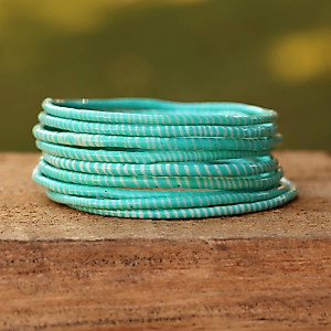 NewCharms 10 Teal and White Recycled Flip Flop Bracelets Hand Made in Africa