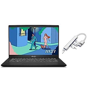 MSI Modern 14" FHD Laptop | Intel Core i5-1155G7 Processor | 16GB RAM | 512GB SSD | Intel Iris Xe Graphics | Backlit Keyboard | Windows 11 Home | Black | Bundle with USB 3.0 Hub