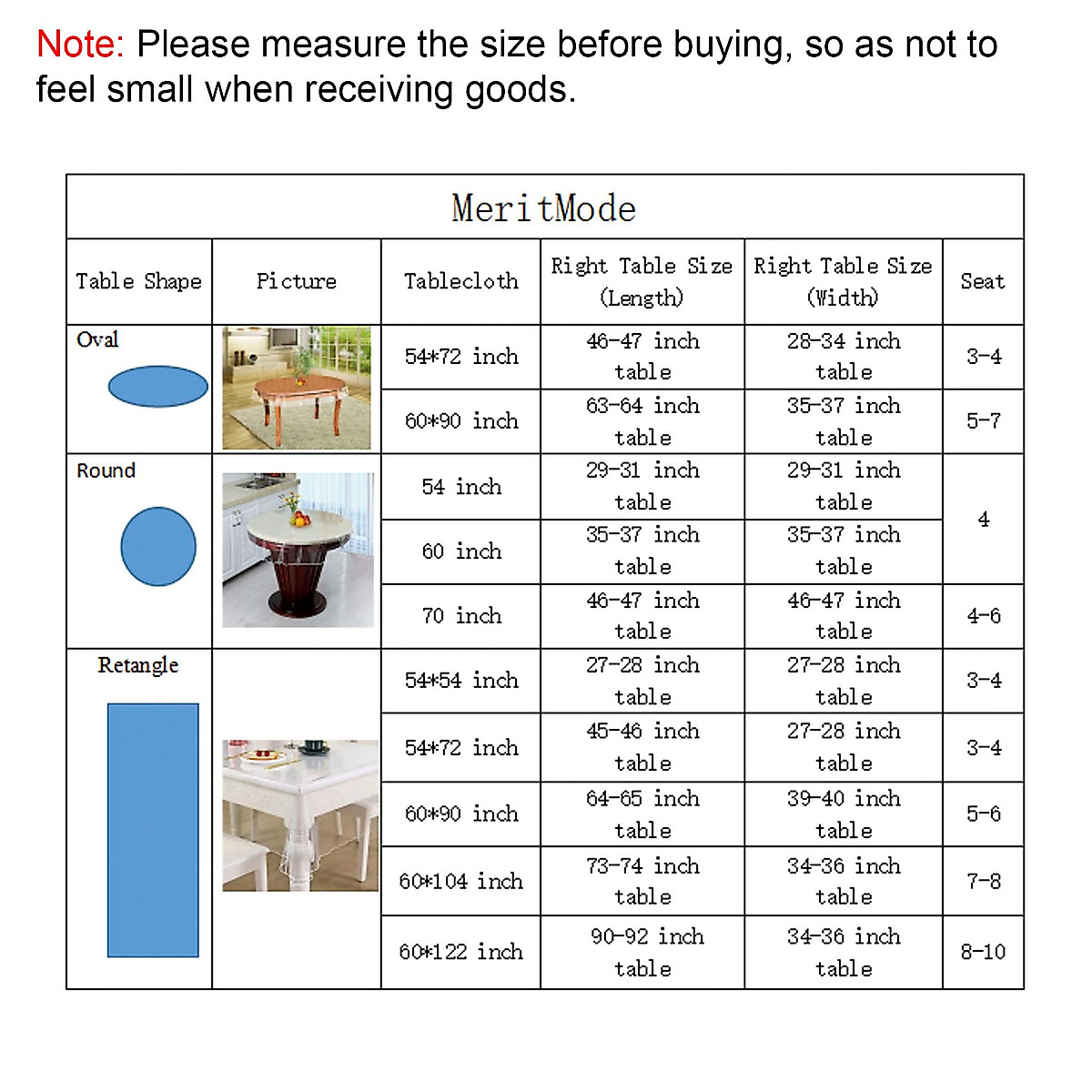 MeritMode Clear Vinyl Tablecloth, 100% PVC Rectangle Waterproof Table Cloth, Wipe Clean Plastic Table Cover for Kitchen Dinning Picnic, 54 * 72 Inches