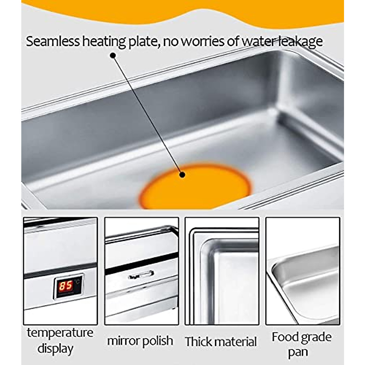 Food Warmer, Chafing Dish Stainless Steel Chafing Dishes, 9L Buffet Server, Catering Food Warmers with 90° Half Clamshell for Parties, Buffets, Adjustable Temperature (1/2 Size Foo