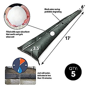 Quick Dam QD617-5 Water Activated Flood Barrier, 5 Pack, Black