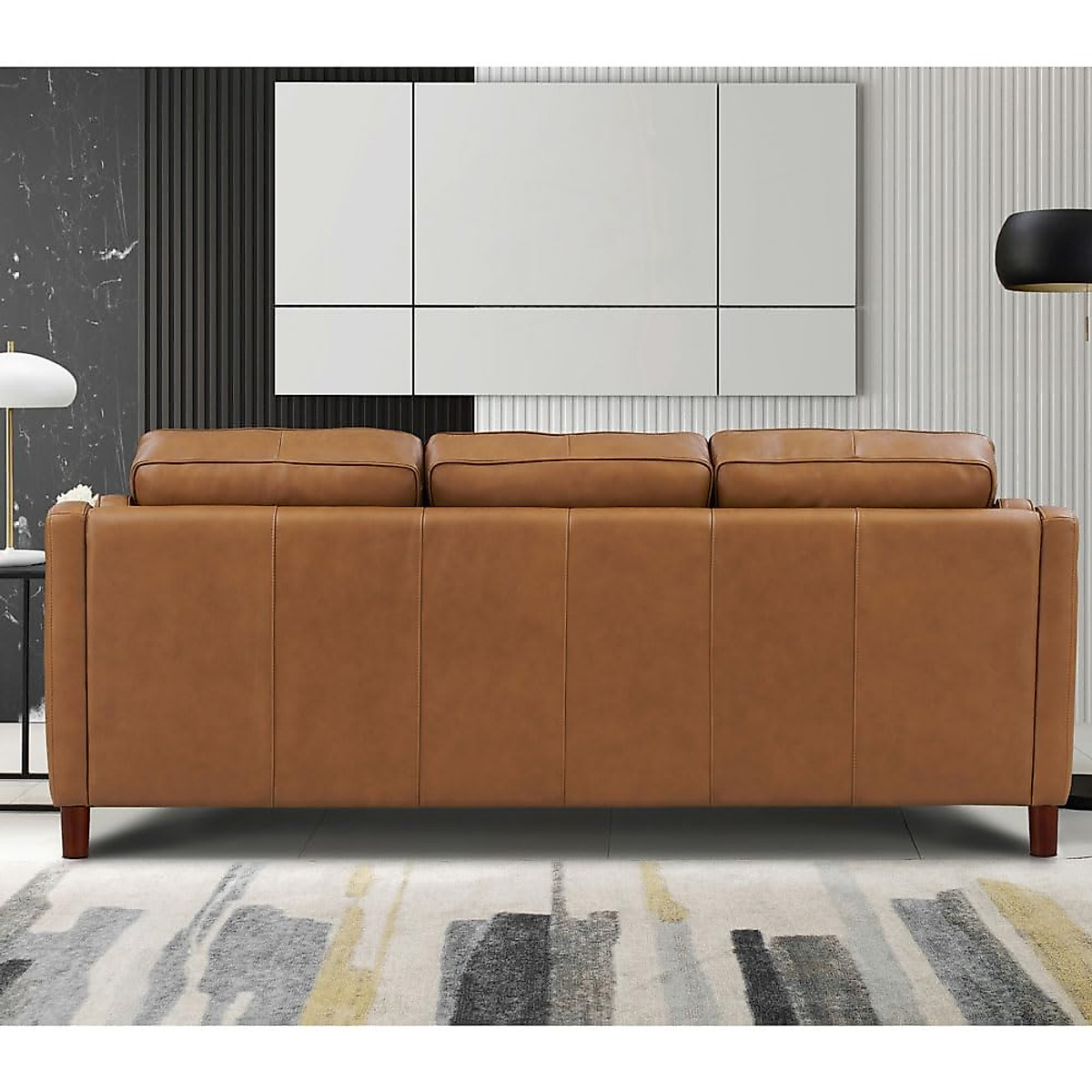 Hydeline Bella Top Grain Leather Sofa Couch, 84", Cognac - Feather Down, Memory Foam and Springs Seating