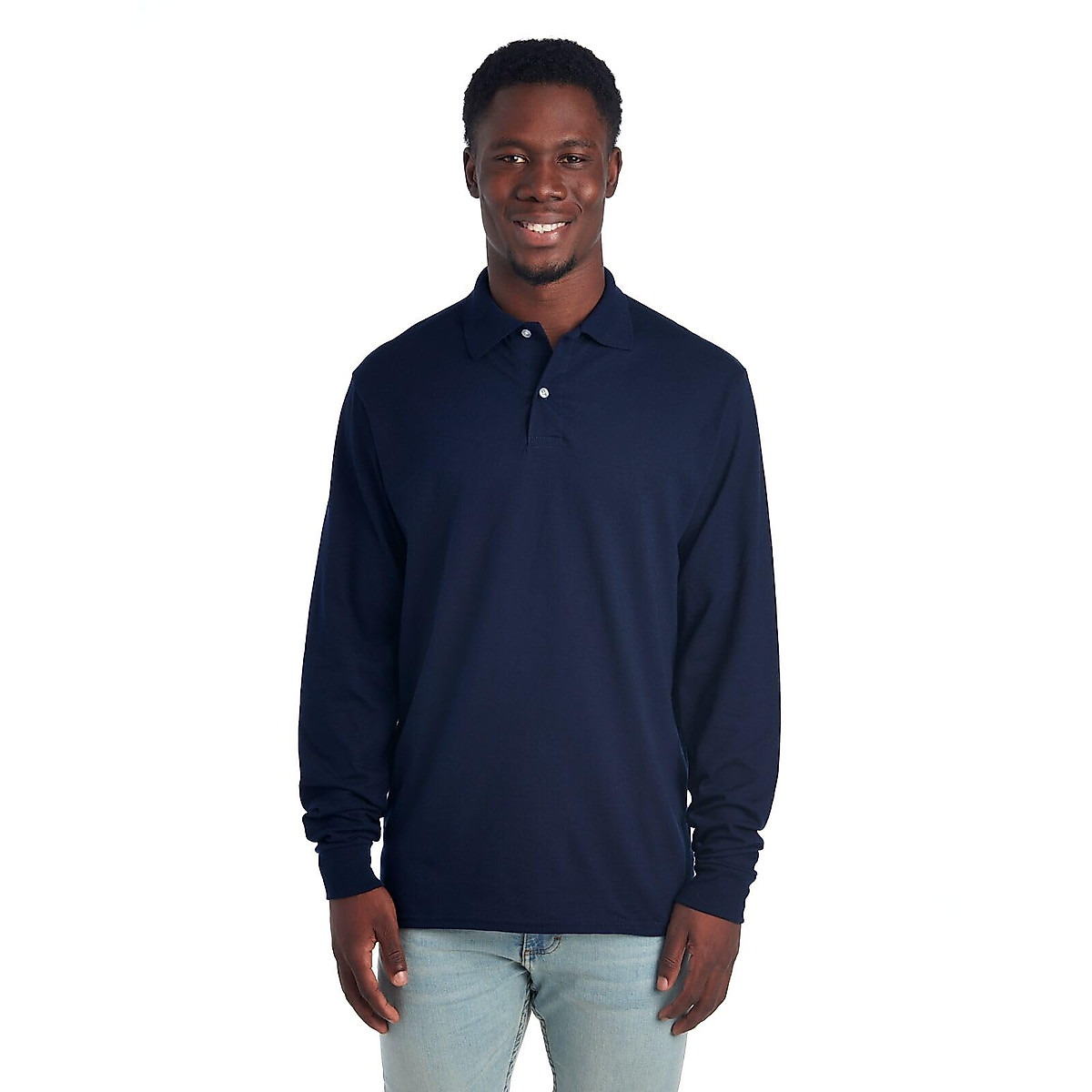 Jerzees Men's SpotShield Stain Resistant Polo Shirts (Short & Long, Long Sleeve-Navy, XX-Large