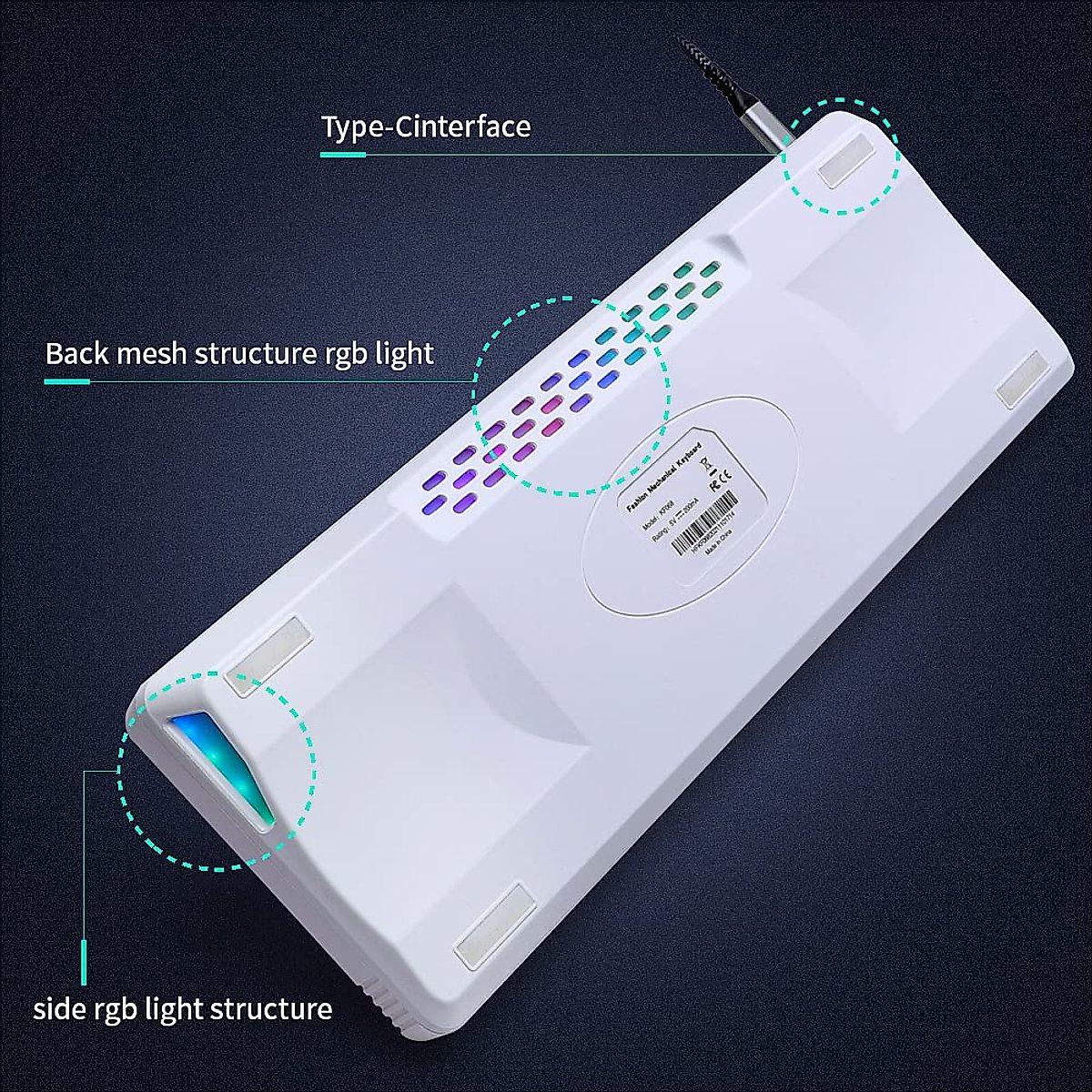 GK68 RGB Hot-Swappable Programmable Junction Box Can Be Replaced with Switch DIY Mechanical Keyboard Kit, Support AKKO, Cherry MX, Gateron, Kailh Mechanical Axis (White, White)
