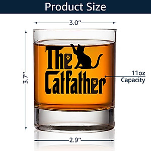 TOUNER The CatFather Whiskey Glasses, Funny Cat Whiskey Rocks Glass, Cat Lover Gifts For Him Cat Dads Cat Owner, Funny Birthday Gift For New Dad Daddy Stepdad, Unique Gift For Cat Lovers