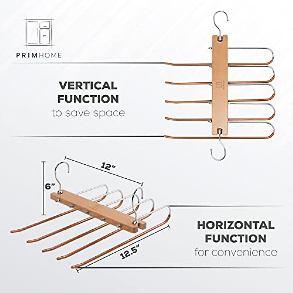 PRIM HOME Pants Hangers Space Saving - Wood Scarf Hangers for Closet Organizer - Jean Hangers Scarf Holder Closet Space Saving Hangers - Pants Rack Leggings Hanger Space Saver Closet Organization