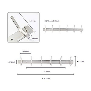 Wall Hooks, Hangers Vertical Metal Rack Wall Mount for Coat Towel Hat Jacket Backpack Bag (18.11" (6 Hooks) Silver)