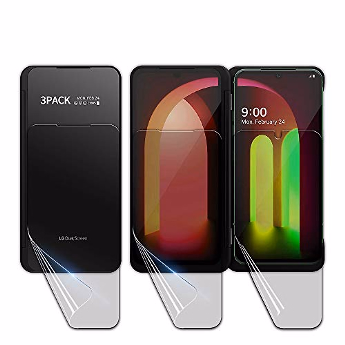 GOBUKEE [3 PCS for LG V60 ThinQ 5G Screen Protector 1 Front PET Film Screen Protector + 2 Dual Screen PET Film Protector [Perfect Fit Films for Dual Screen][Easy Installation]