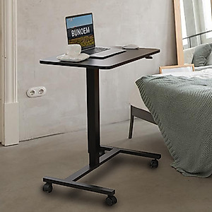 Mobile Standing Desk, 28x20 Pneumatic Laptop Height Adjustable Sit to Stand Table with Lockable Wheels and Gas Spring Riser (Black)