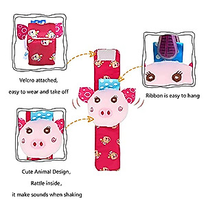 LAMMAZ Baby Soft Rattle, Baby Infant Wrists Rattle and Foot Rattles Finders Socks Set Developmental Soft Toys for Newborn (8 PCS -B)