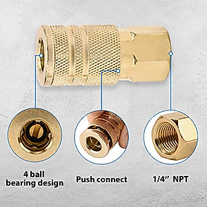 hynade 1/4 Inch NPT Brass Female Air Coupler, Pneumatic Plugs, Air Plug(1/4'' M-NPT)