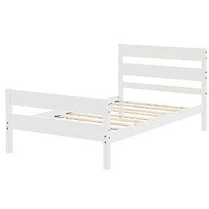 LCH Twin Bed Frames, Wood Twin Bed Frame with Headboard and Footboard Kids Bed Frame,Twin Wooden Bedframes Platform with Storage for Girls Boy No Box Spring Needed (White)