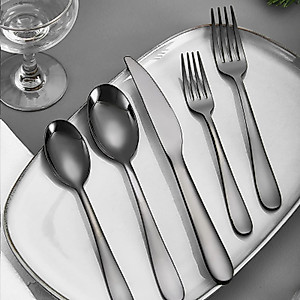Xingjiake 20 Piece Black Silverware Set, Kitchen Utensils Set, Silverware Cutlery Flatware Set For 4, Stainless Steel Forks And Spoons Cooking Flatware Serving Set, Dishwasher Safe