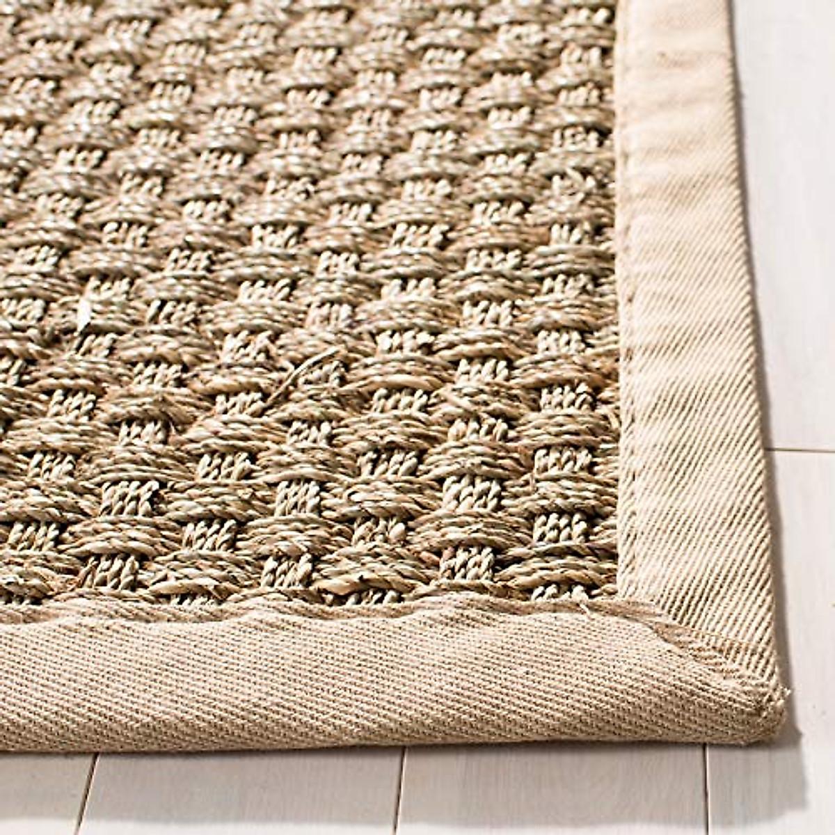 SAFAVIEH Natural Fiber Collection Area Rug - 6' x 9', Natural & Beige, Border Basketweave Seagrass Design, Easy Care, Ideal for High Traffic Areas in Living Room, Bedroom (NF114A)