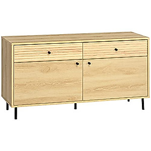 HOMCOM Sideboard Buffet Cabinet with Ribbed Texture, Woodgrain, Kitchen Cabinet, Coffee Bar Cabinet with Storage Drawers, Natural