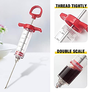 Meat Injector, Plastic Marinade Turkey Injector Syringe with Screw-on Meat Needle for Smoker BBQ Grill, 1-oz, Red, Recipe E-Book (Download PDF)
