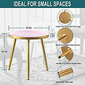 H HUIYKALY Kids Nightstand,Small Nightstand Bed Side Table for Kids Room,Small Table Round Nightstand for Bedroom,Pink/Gold
