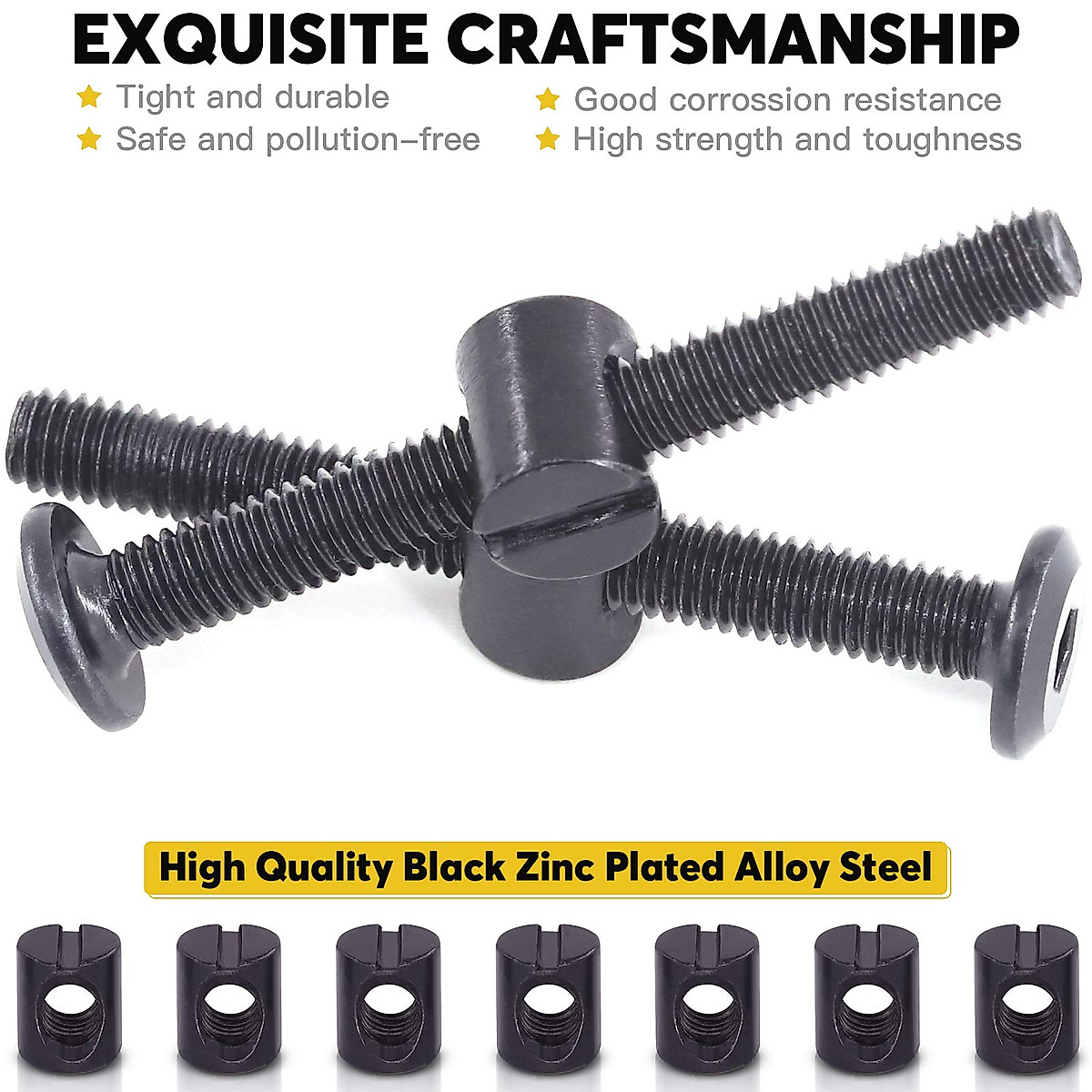 Mardatt M6 x 55mm 24PCS (12 Sets) Black Zinc Plated Hex Socket Cap Bolts Crib Bolts and Barrel Nuts Cross Dowel Replacement for Crib Cots Beds Chair Table Desk Furniture