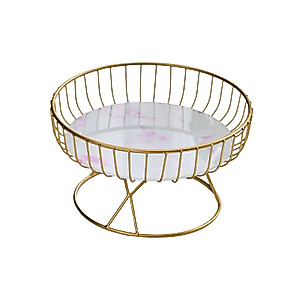Gralara Metal Wire Fruit Basket, Fruit Holder, Modern Stylish Round Container, Sturdy Fruit Bowl for Kitchen Counter, Outdoor Parties, Living Room, White Pink