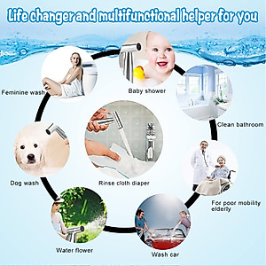 Handheld Bidet Sprayer Kit-Stainless Steel Douche Muslim Shower Spray with Hose Bidet Holder Valve for Toilet Cleaning, Pet Bath, Personal Hygiene (Includes T-Adapter)