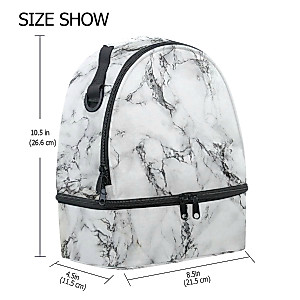 ALAZA White Aqua Black Marble Texture Portable Shoulder Double Lunch Box Bag Insulated Lunch Tote Outdoor Bag