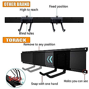TORACK Tool Storage Rack, Heavy Duty Steel Garage Wall Mount Garden Tool Organizer for Ladders, Chairs, Shovels, Broom, Power Tools (8-Pack 5.7"-11" Mixed Hooks, up to 800 lbs)