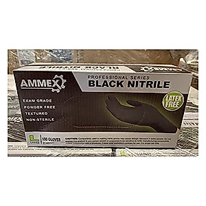 Ammex ABNPF46100 (2 Pack) Black Nitrile Glove, Medical Exam, Latex Free, Disposable, Powder Free, Size Large