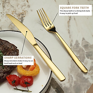 Berglander Gold Wedding Silverware Set 60pcs Service for 20, Titanium Plating Stainless Steel Flatware Set, Gold Spoons Forks Knives Set for Home, Wedding, Restaurant, Dishwasher Safe