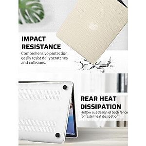 Seorsok Compatible with MacBook Air 13 Inch Case2022 2021 2020 2019 2018 Release A1932 A2179 M1 A2337 Touch ID,Elegant Leather Plastic Hard Shell Case Transparent Keyboard Cover,Beige Woven Fabric