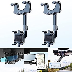 FONKEN 2-Pack 360°Rotatable and Retractable Car Phone Holder, 【New Version】 Multifunctional Rearview Mirror Phone Holder Universal Phone Mount for Car Rear View Mirror Car Mount for All Smartphones