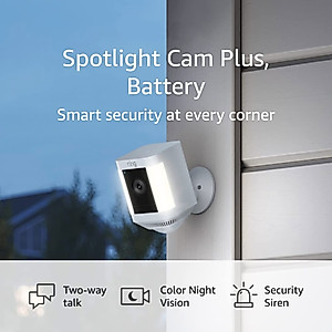Introducing Ring Spotlight Cam Plus, Battery | Two-Way Talk, Color Night Vision, and Security Siren (2022 release) - White