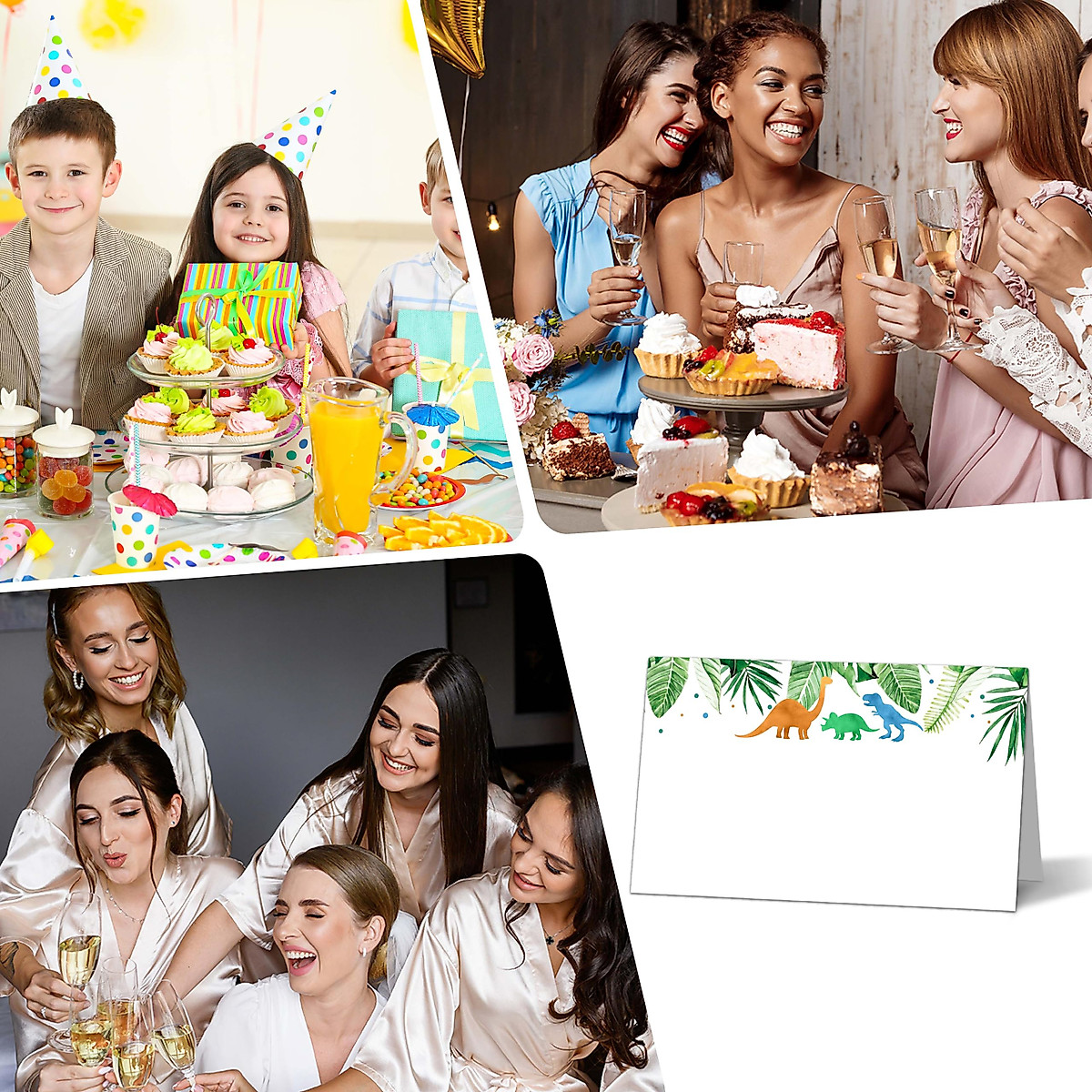 Zmyollo Dinosaur Table Place Cards - 25PCS Tent Cards - Tropical Dino Themed Food Lables - Name Place Cards for Table Setting - Name Cards for Birthday Party Baby Shower - Scored for Easy Folding -12